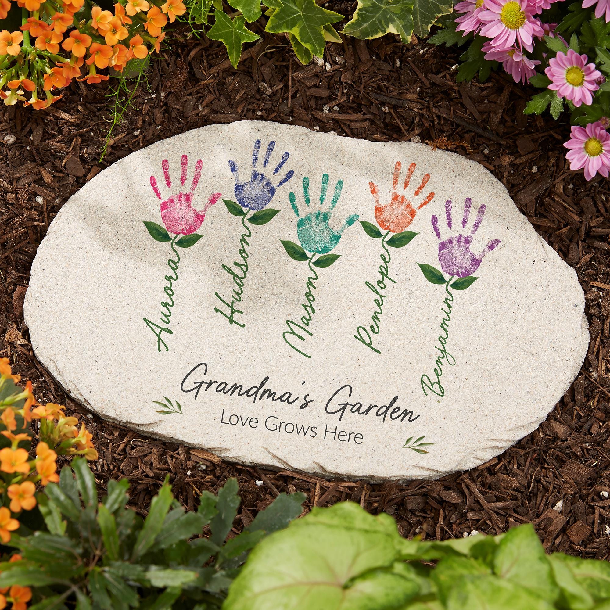 Handprint Art Personalized Round Garden Stone – Custom Outdoor Gift for ...