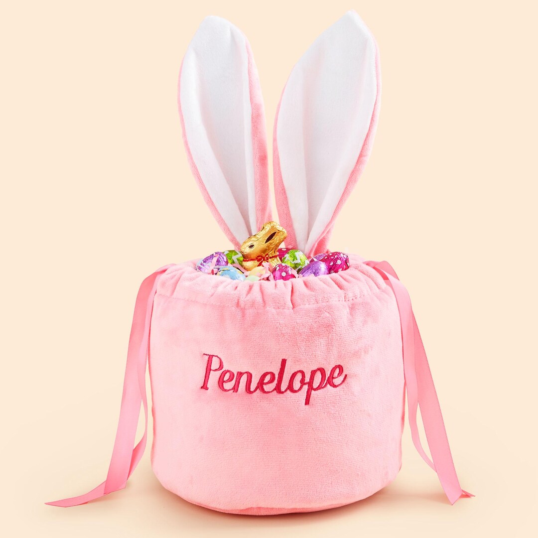 Mini Bunny Ears PINK Embroidered Velvet Drawstring Easter Treat Bag ...