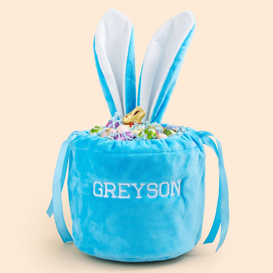 Mini Bunny Ears BLUE Embroidered Velvet Drawstring Easter Treat Bag ...