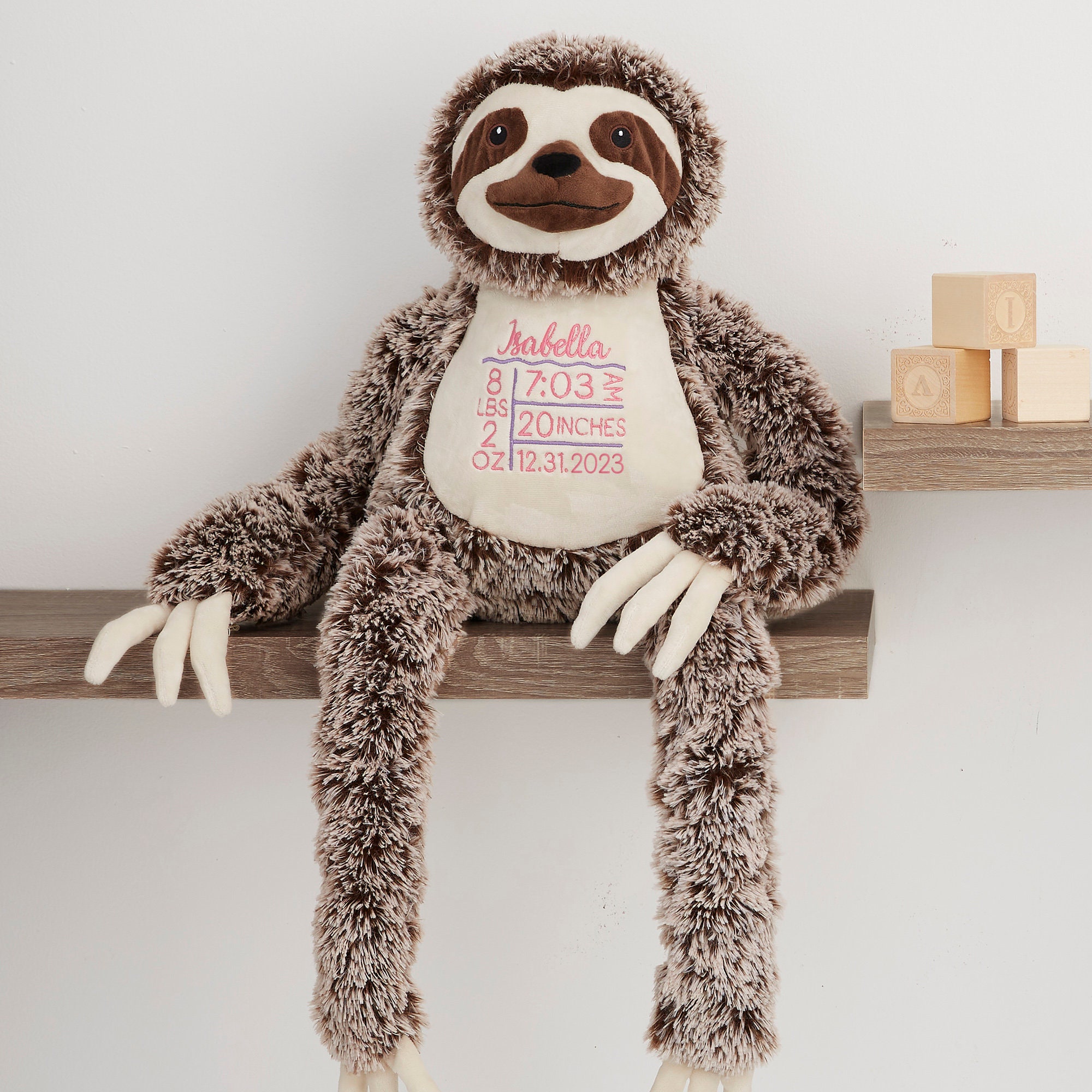 Birth Info Personalized Long Legged Sloth Stuffed Animal New Baby Gift Baby Shower Gift Gifts for Kids Stuffed Sloth Etsy UK