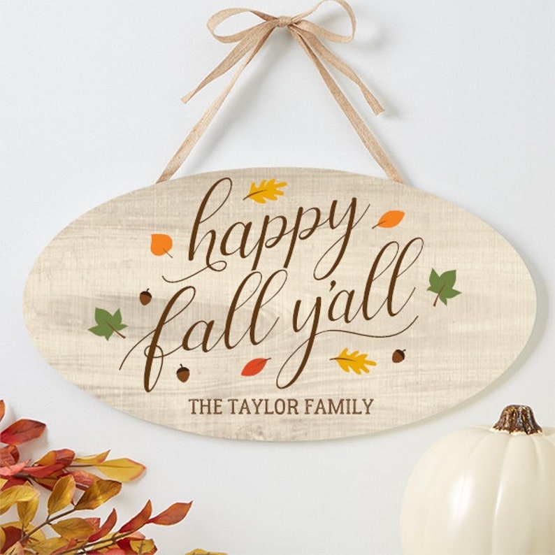 Happy Fall Y'all Personalized Oval Wood Sign, Autumn Wall Decor, Custom ...