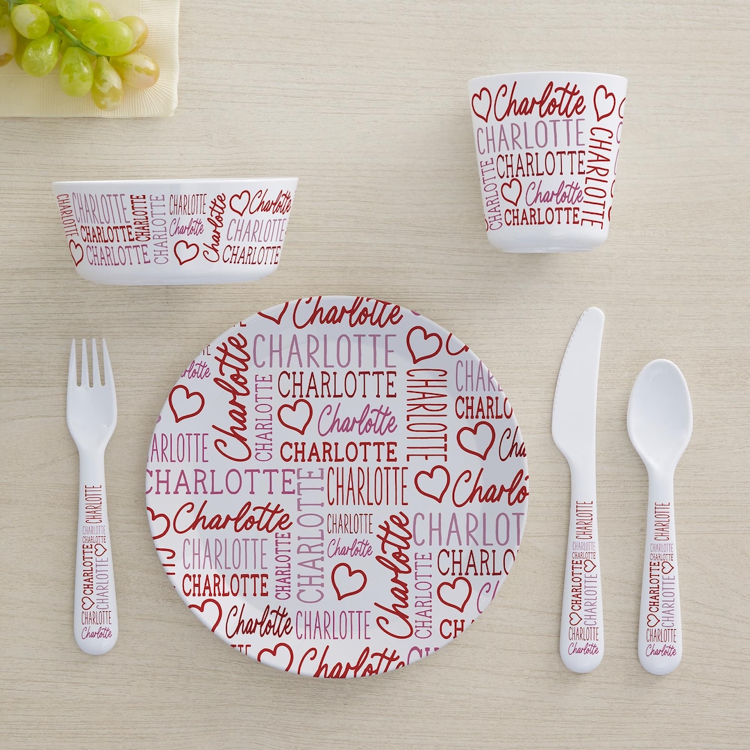 Repeating Name Heart Personalized Kids Dinnerware, Valentine's Gift ...