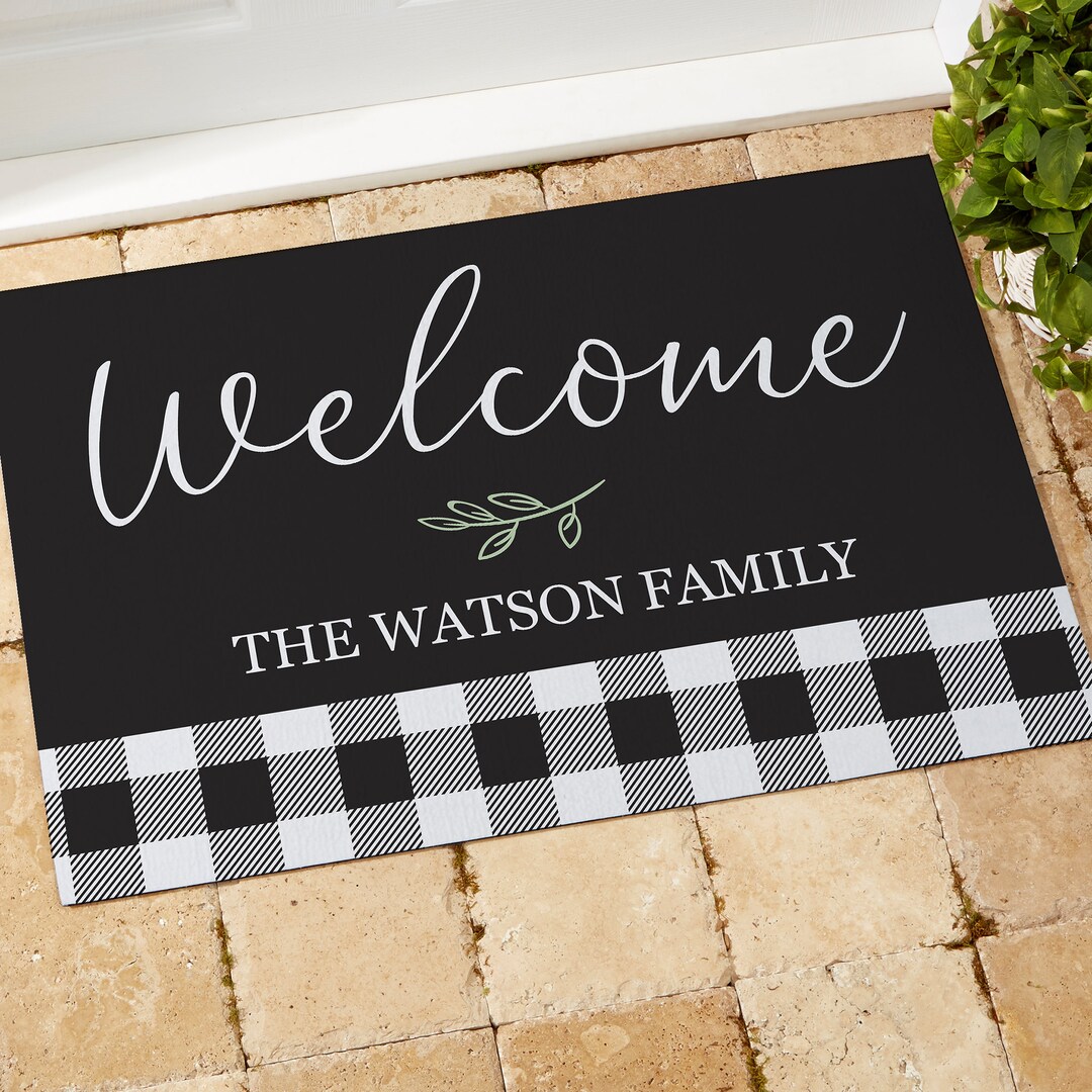 Black & White Buffalo Check Personalized Doormats, Custom Fall Doormat ...