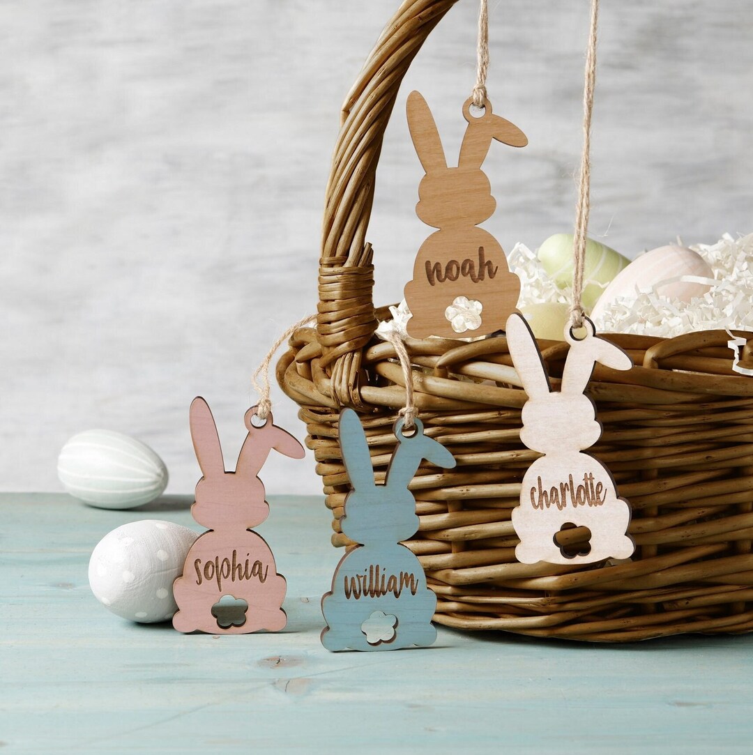 Easter Bunny Personalized Wooden Easter Basket Tag, Engraved Tag, Wood ...