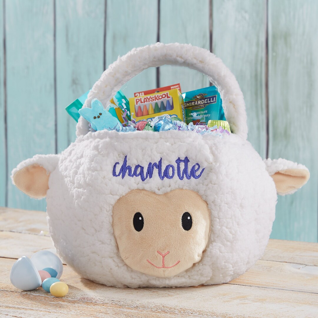 Lamb Embroidered Plush Easter Basket, Easter, Easter Basket, Easter ...