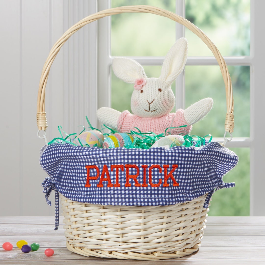 Personalized Navy Check Easter Basket With Liner, Easter Baskets ...