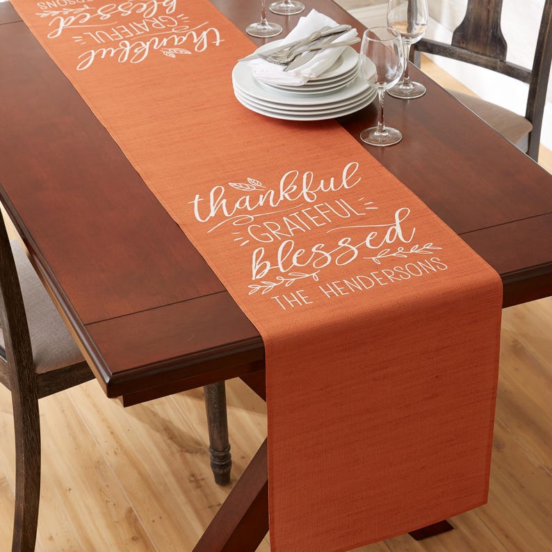 Thankful Grateful Blessed Personalized Table Runner – Fall Table Decor ...