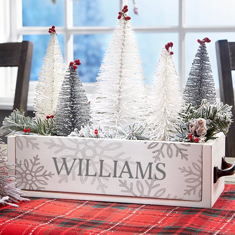 Silver and Gold Snowflakes Personalized Wood Centerpiece Box, Winter ...