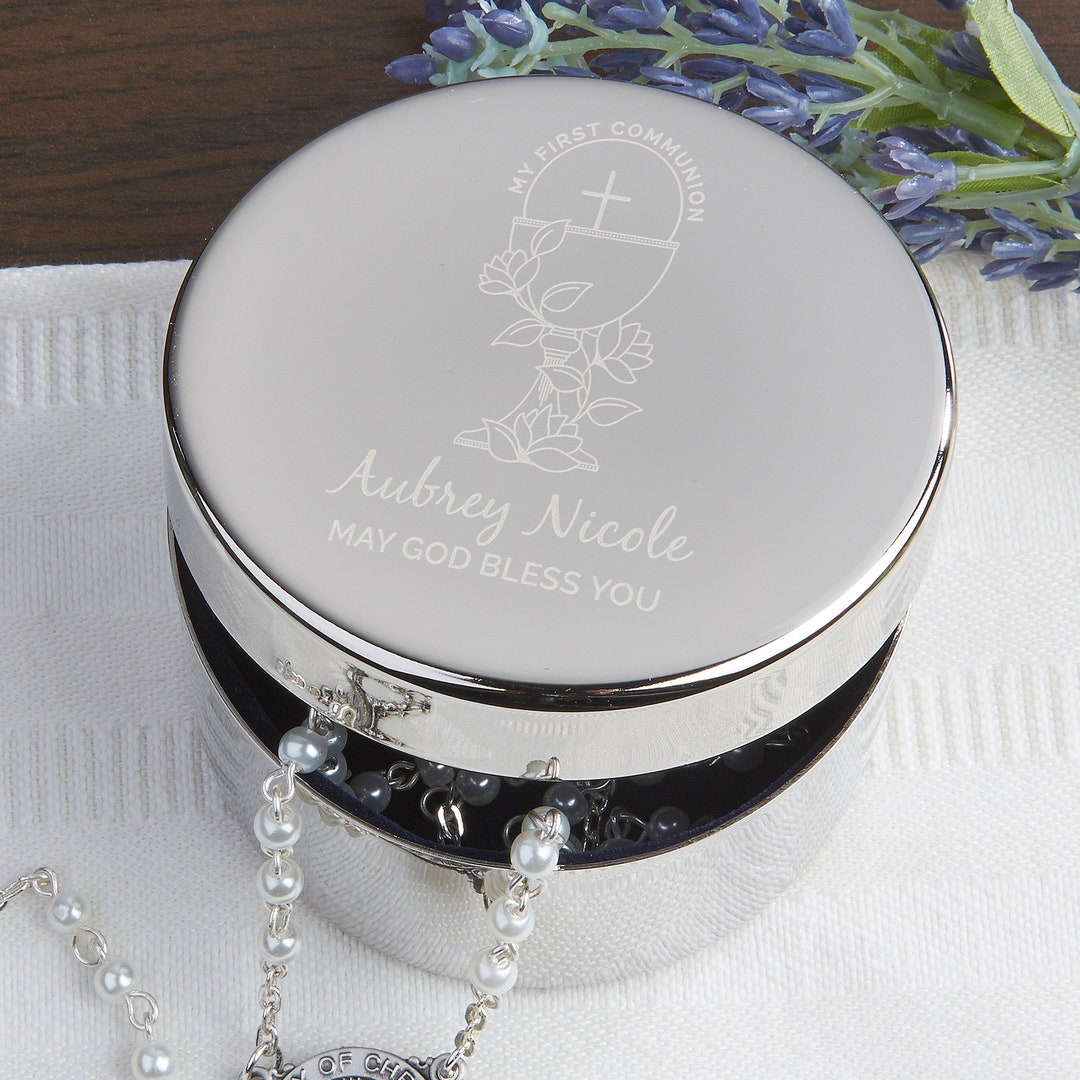 First Communion Icons Personalized Rosary Case, Custom Jewelry Box ...