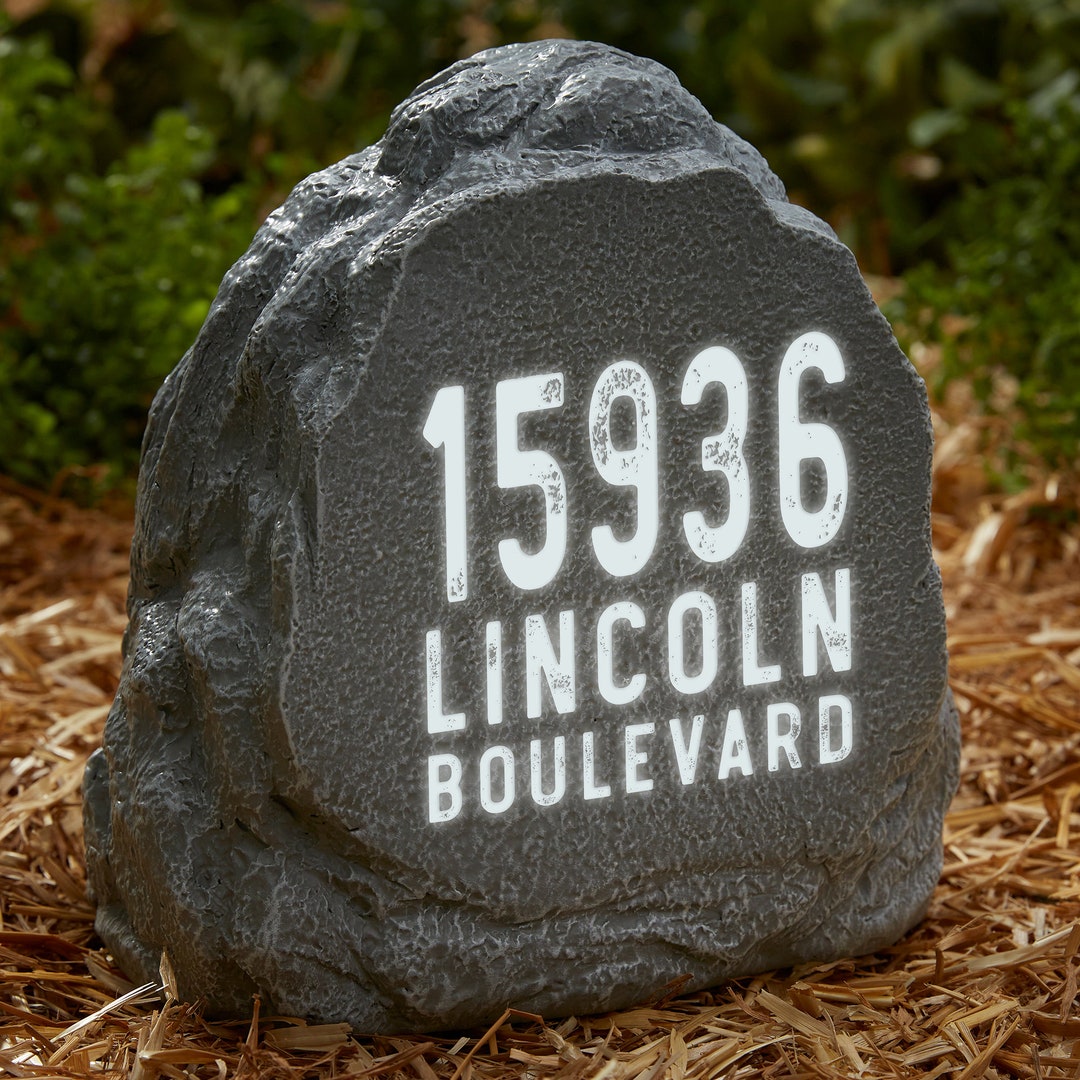 Rustic Address Personalized Solar Outdoor Garden Stone, Light Up ...