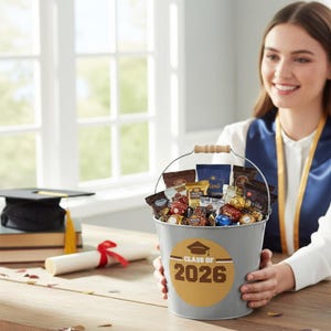 Personalized Graduation Metal Bucket – Custom School Colors Gift Pail ...