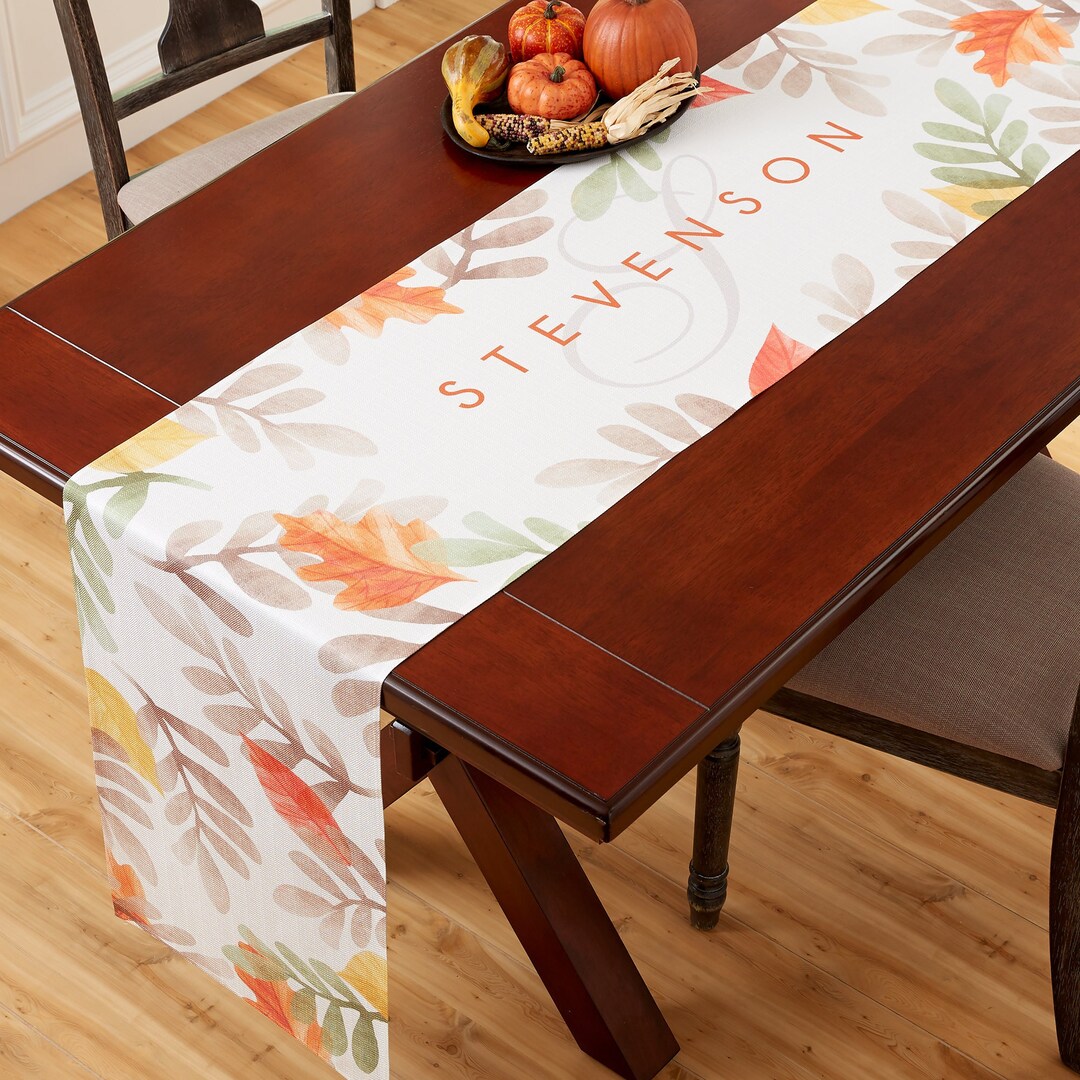 Autumn Leaves Personalized Table Runner, Family Gifts, Housewarming Gifts, Custom Fall Home ...