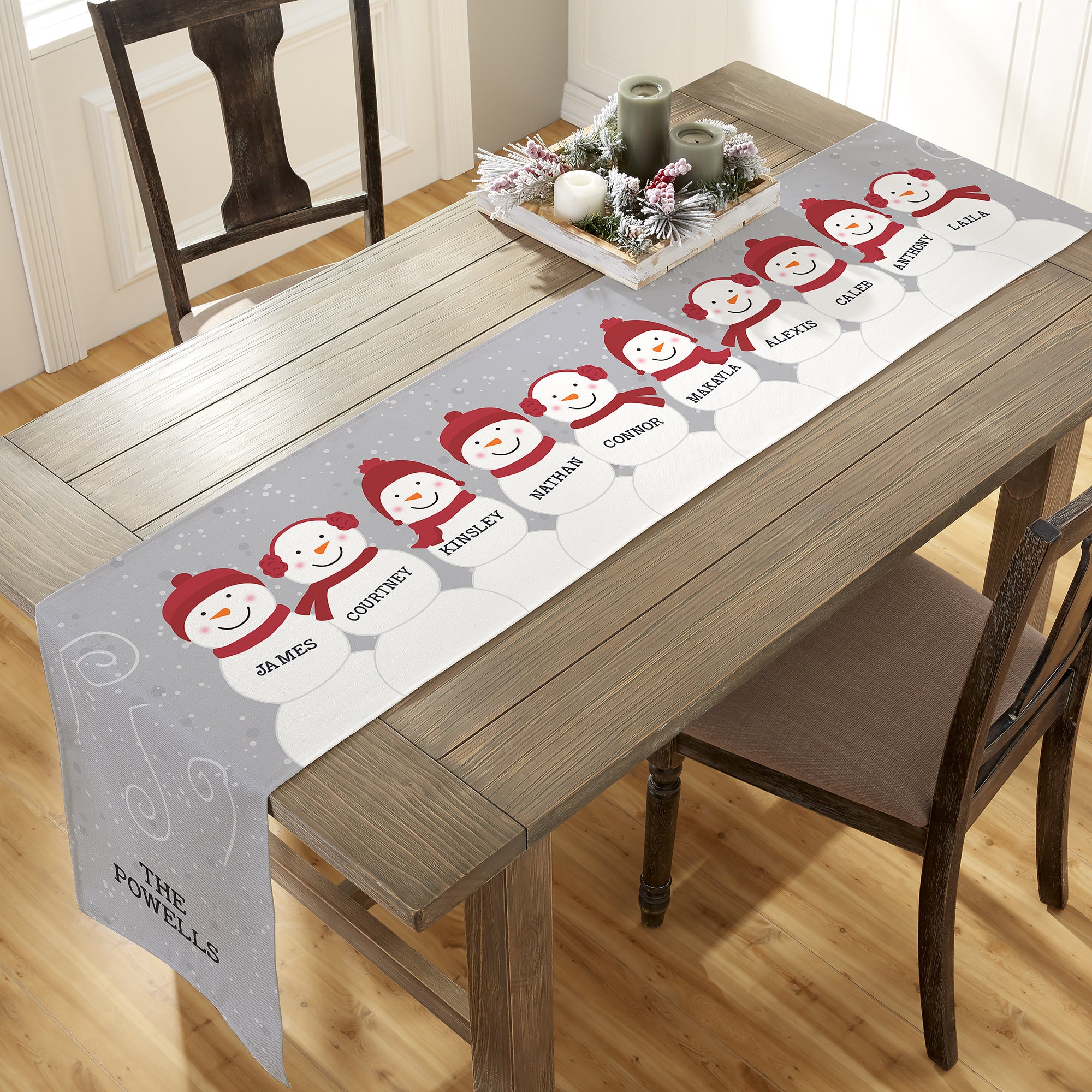 Snowman Family Personalized Christmas Table Runner, Custom Home Decor ...