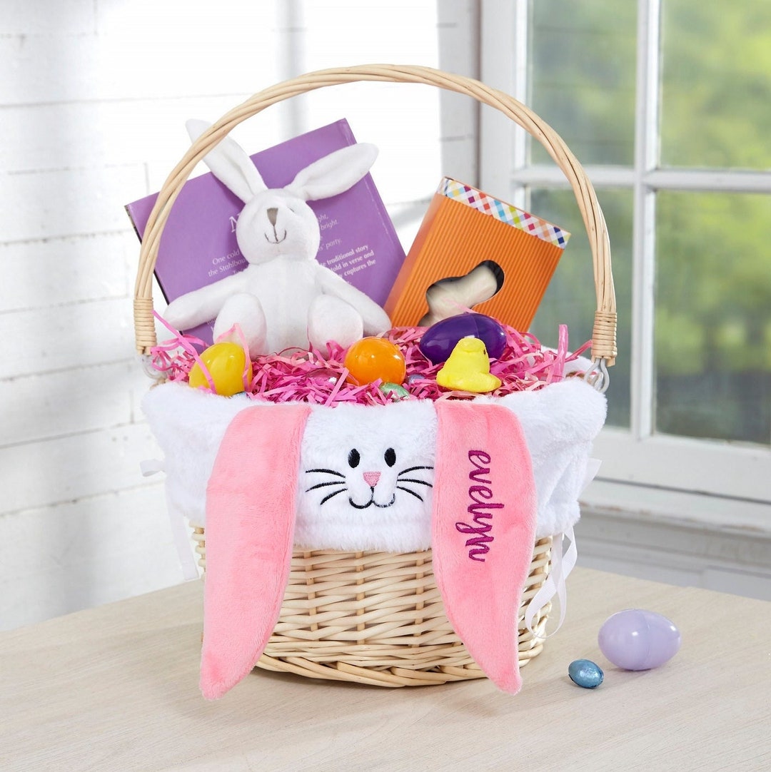 Embroidered Pink Bunny Liner Easter Basket, Girl Easter Basket, Easter ...