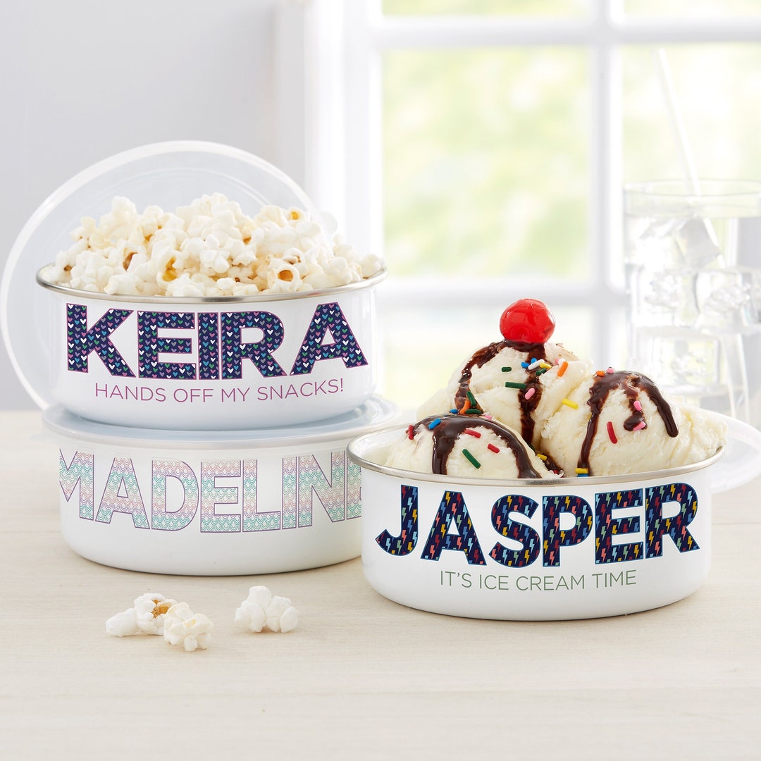 Pop Pattern Personalized Kids Enamel Bowl With Lid, Personalized ...