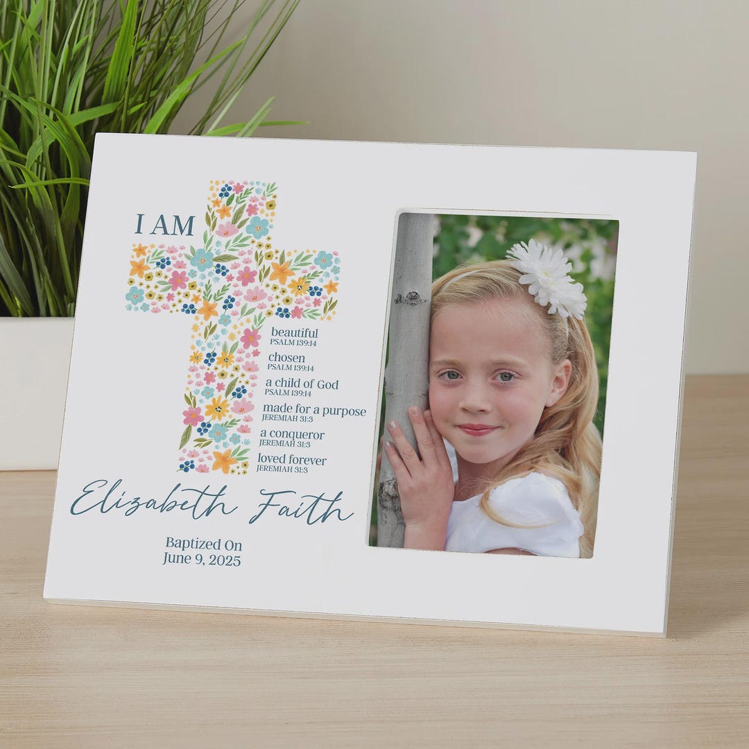 Floral Holy Name Personalized Off-set Picture Frame - Custom 4x6 Photo ...