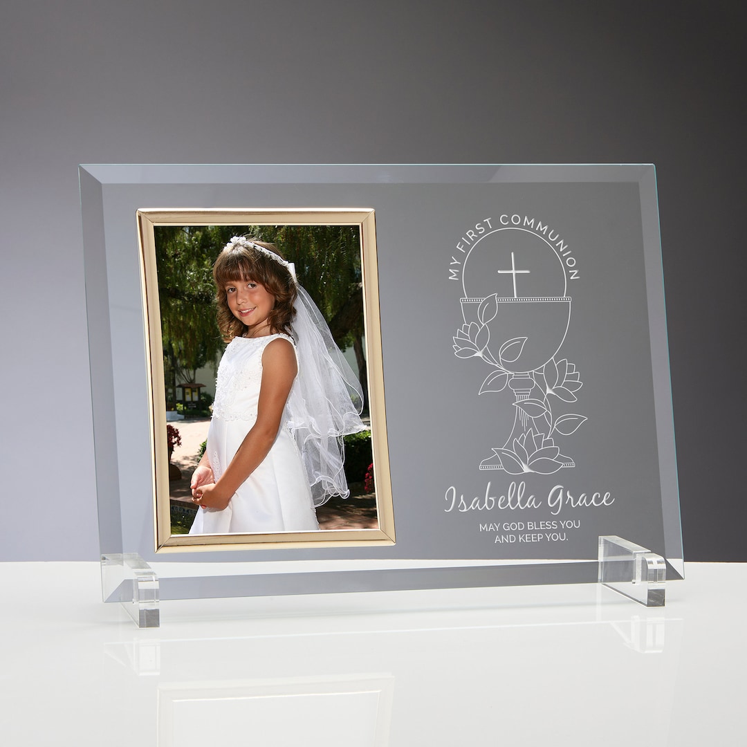 First Communion Icons Personalized Glass Frame, Engraved Picture Frame ...