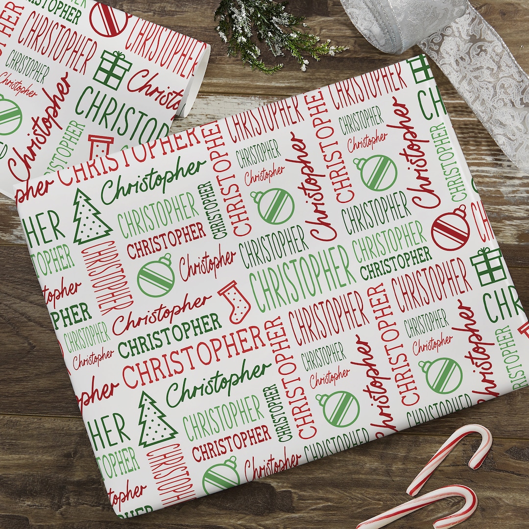 Holiday Repeating Name Personalized Wrapping Paper, Fancy Wrapping ...