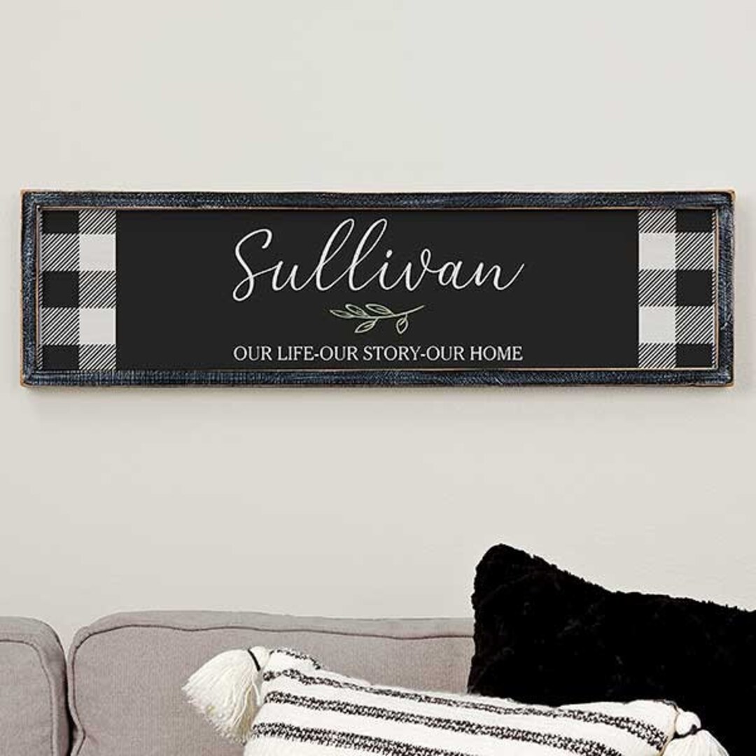 Black & White Buffalo Check Framed Wood Wall Sign, Farmhouse Wall Art ...