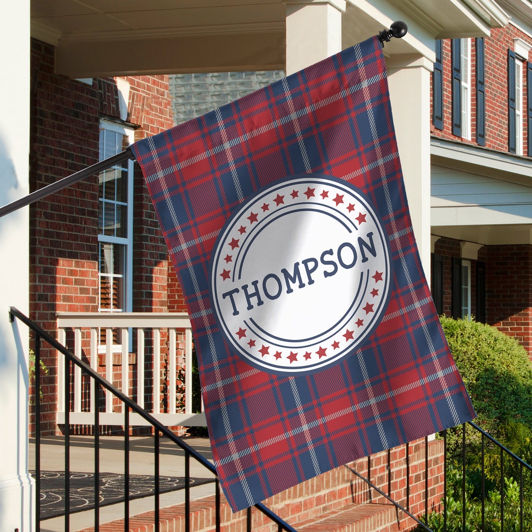 Patriotic Plaid Personalized House Flag, Custom House Flags ...