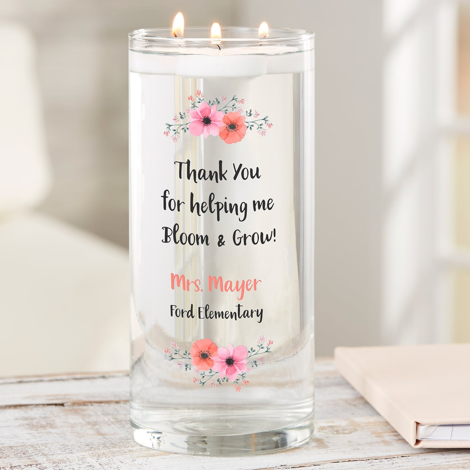 Thank You for Helping Me Bloom Personalized Cylinder Glass Vase, Custom ...
