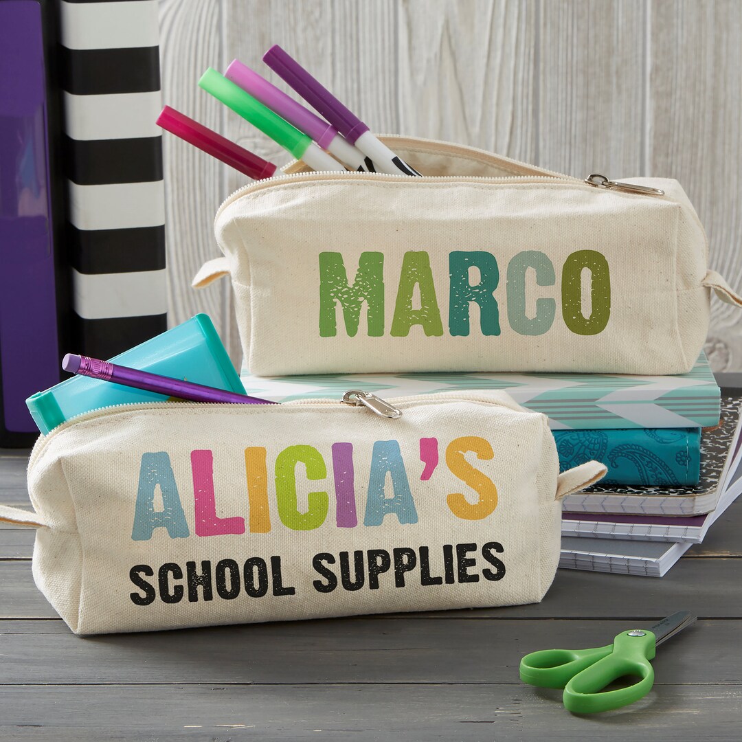 All Mine Personalized Canvas Pencil Case, Personalized School Supplies ...