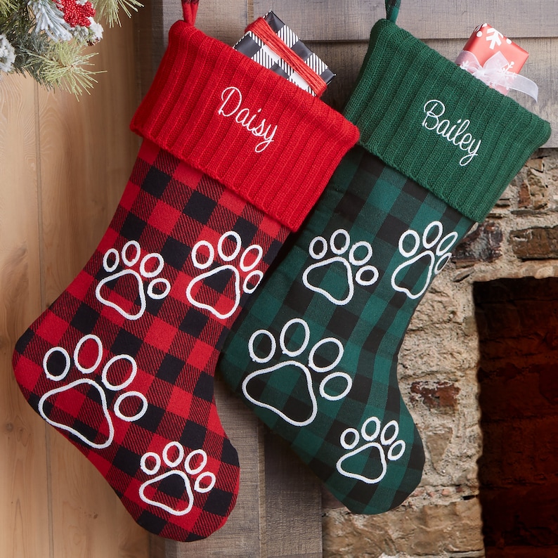 Buffalo Check Paw Prints Red Personalized Dog Christmas - Etsy