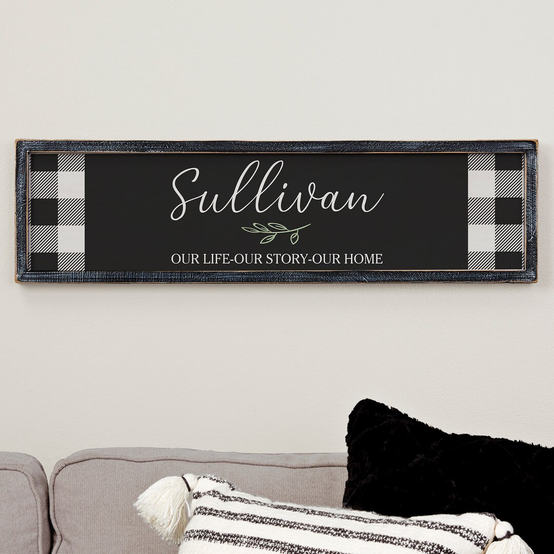 Black & White Buffalo Check Framed Wood Wall Sign, Farmhouse Wall Art ...