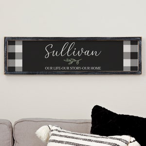 Black & White Buffalo Check Framed Wood Wall Sign, Farmhouse Wall Art ...