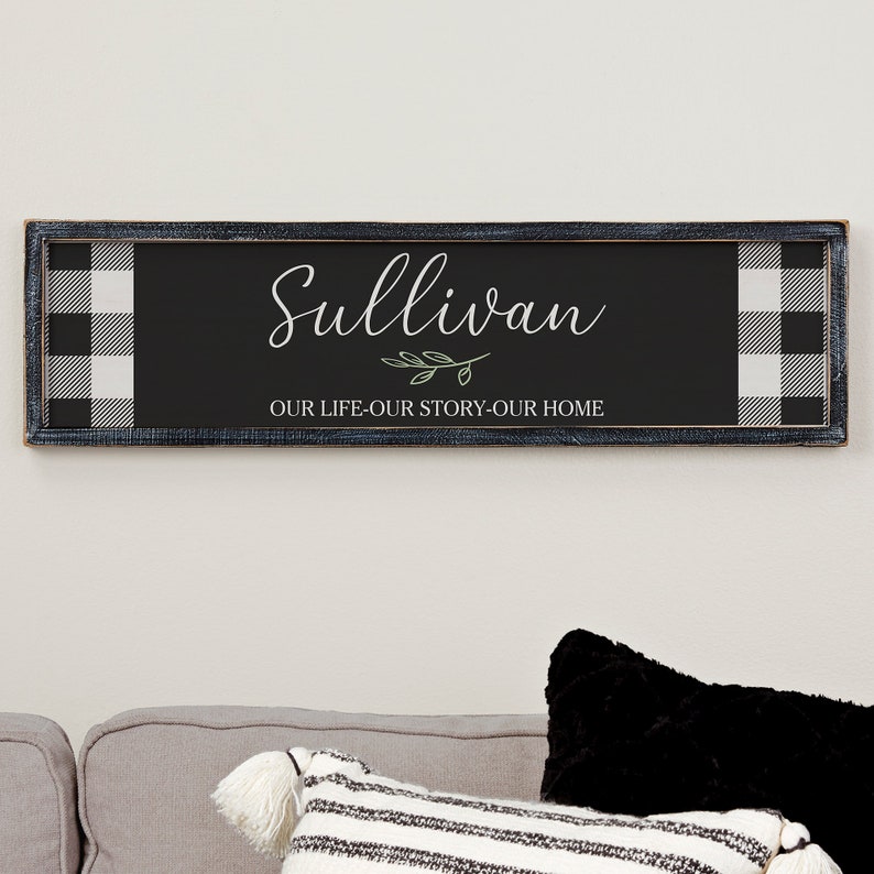 Black & White Buffalo Check Framed Wood Wall Sign, Farmhouse Wall Art ...