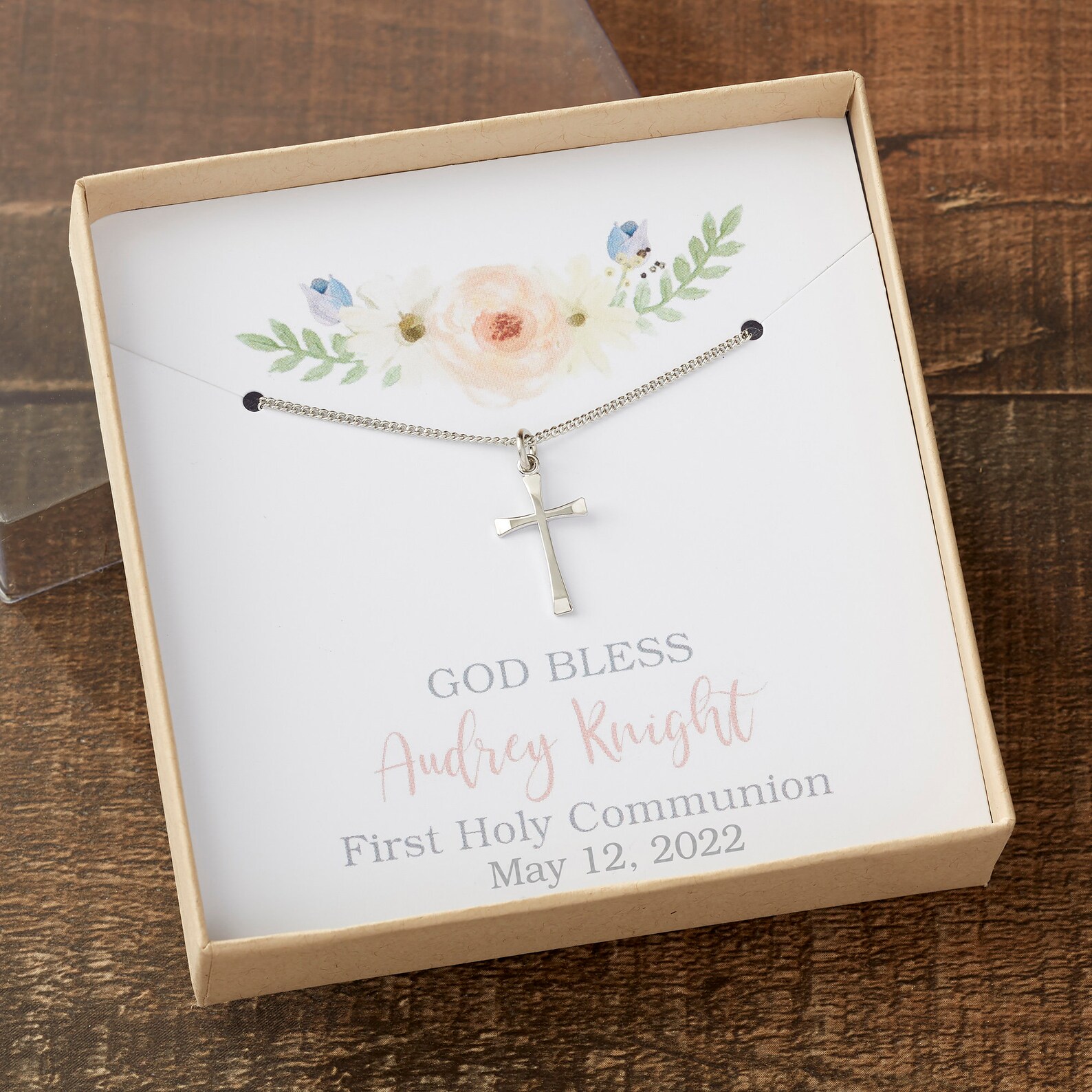 First Communion Cross Necklace With Personalized Message Card - Etsy