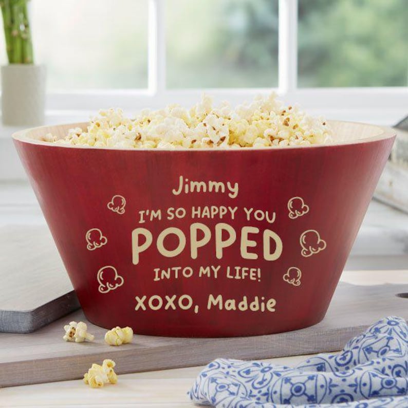 Pop of Love Personalized Bamboo Red Bowls, Popcorn Bowls, Movie Theatre ...