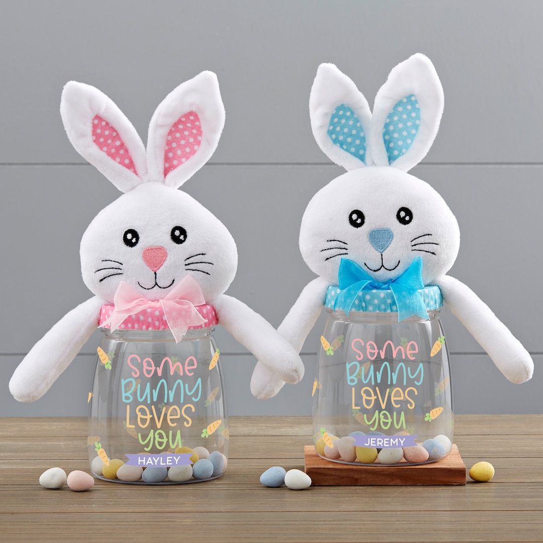 Somebunny Loves You Personalized Easter Bunny Candy Jar, Candy Jar ...