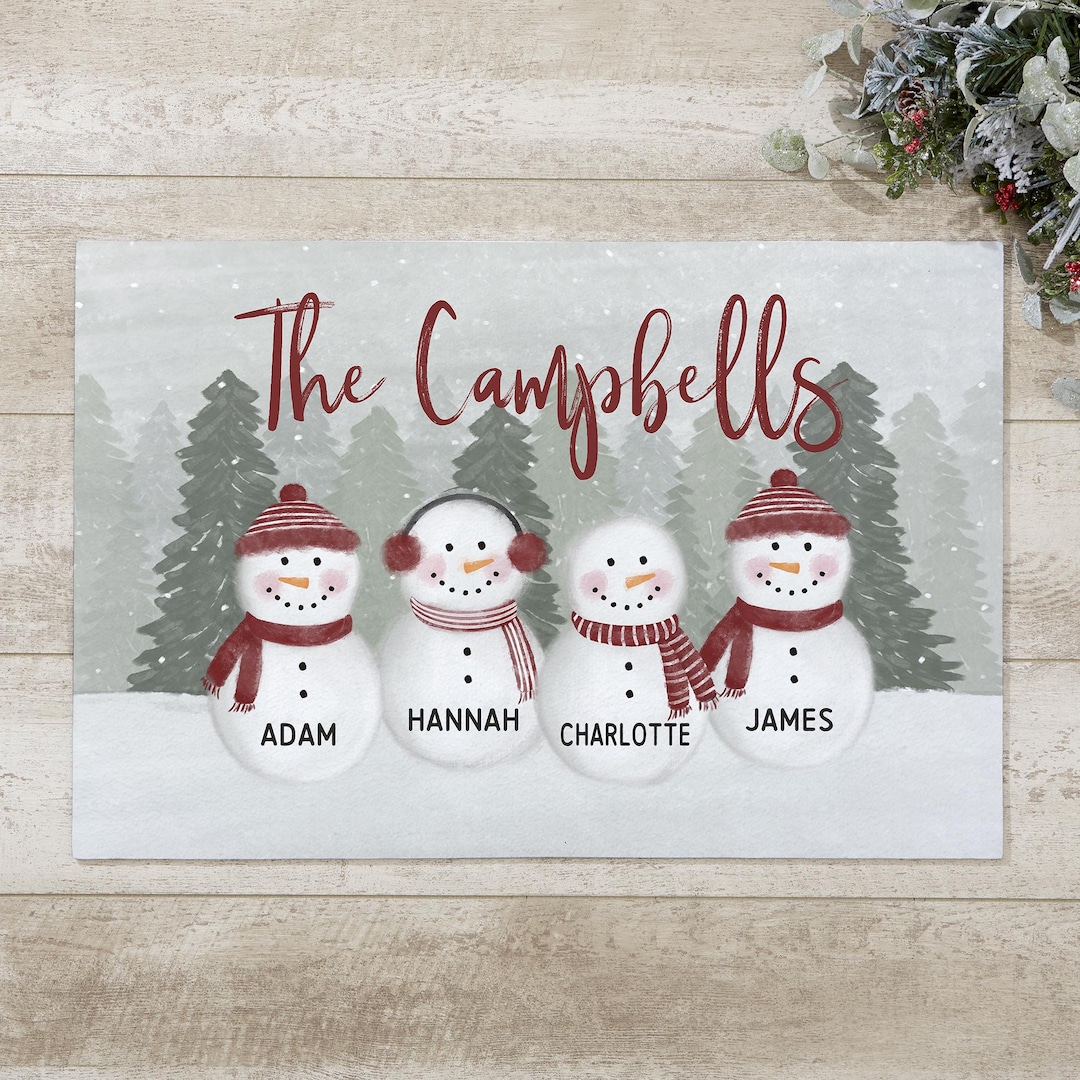Personalized Watercolor Snowman Doormat – Custom Winter Welcome Mat ...