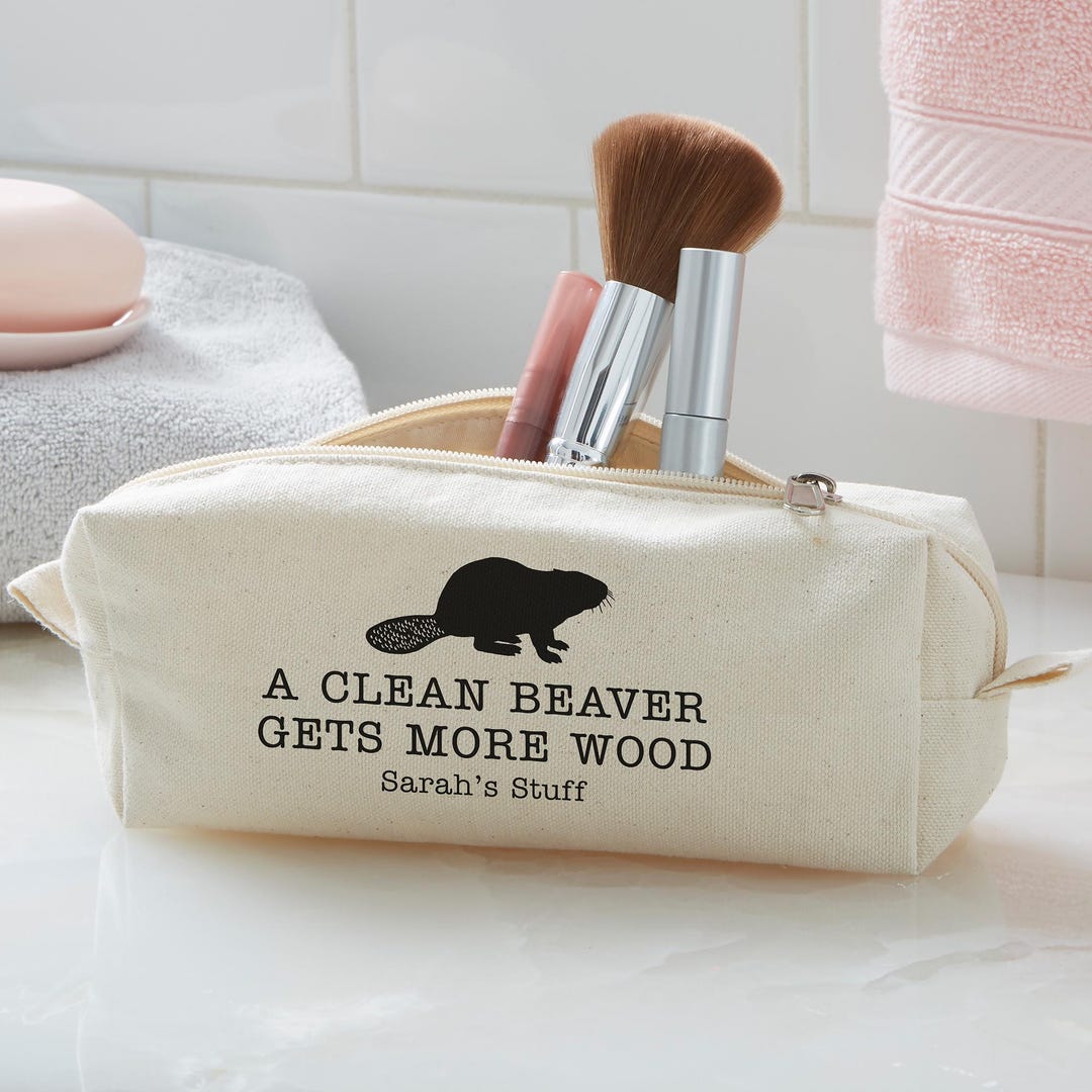 A Clean Beaver Gets More Wood Personalized Canvas Cosmetic Case, Makeup ...