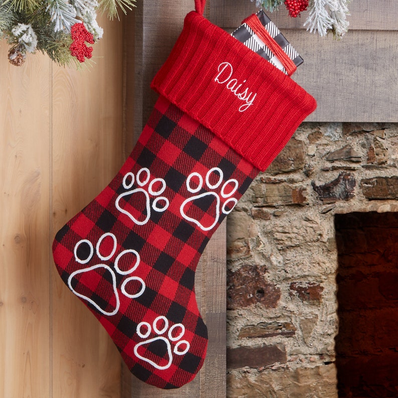 Buffalo Check Paw Prints Red Personalized Dog Christmas - Etsy