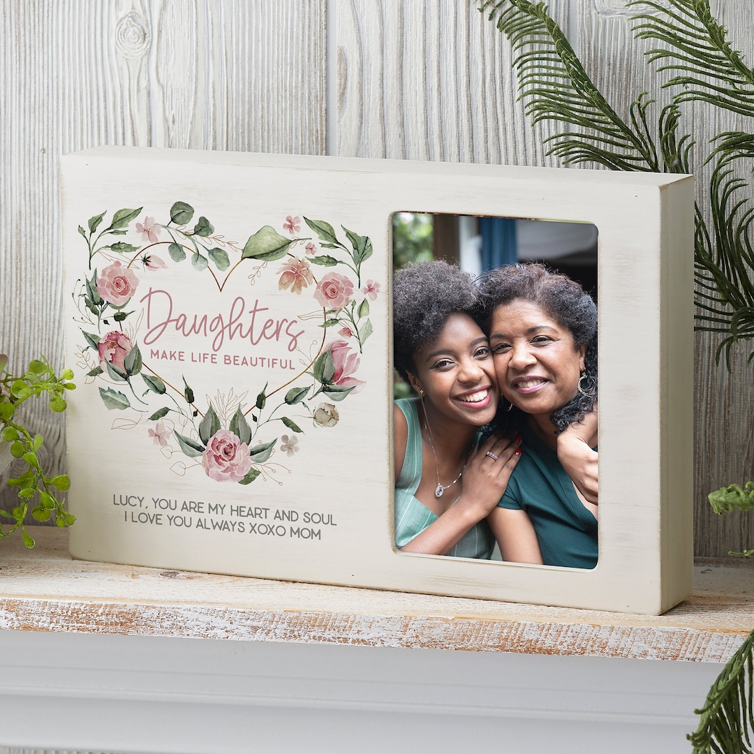 Daughters Personalized Whitewashed Off-set Box Picture Frame, Mom Frame ...