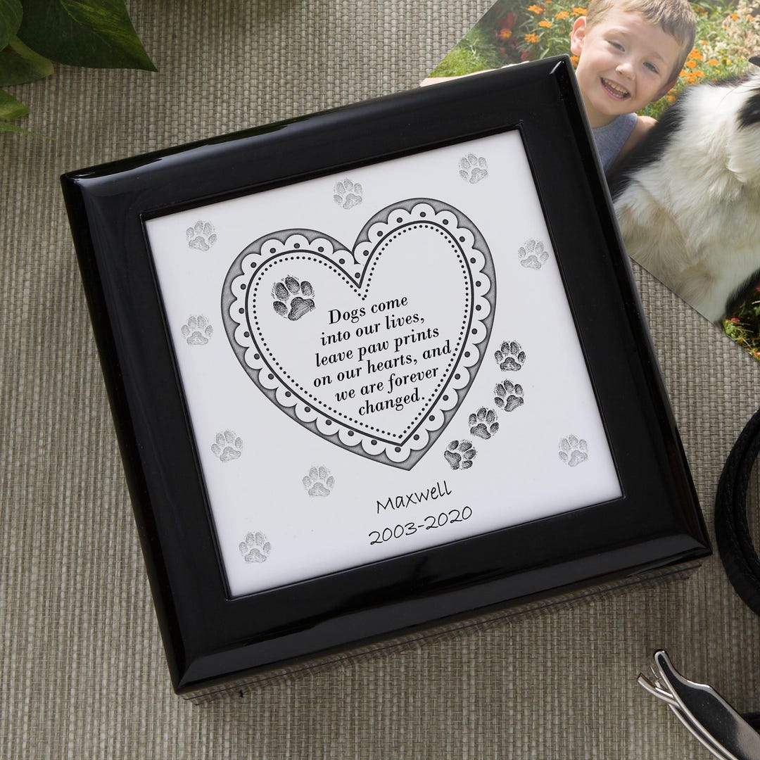 Paw Prints on My Heart Personalized Memorial Keepsake Box – Custom Pet ...