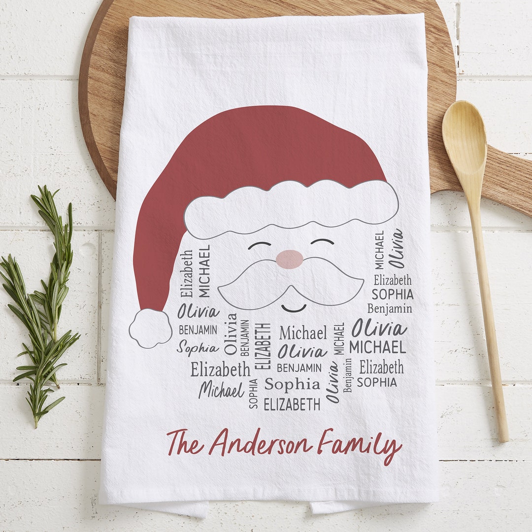 Santa Repeating Name Personalized Christmas Tea Towel, Repeating Names ...