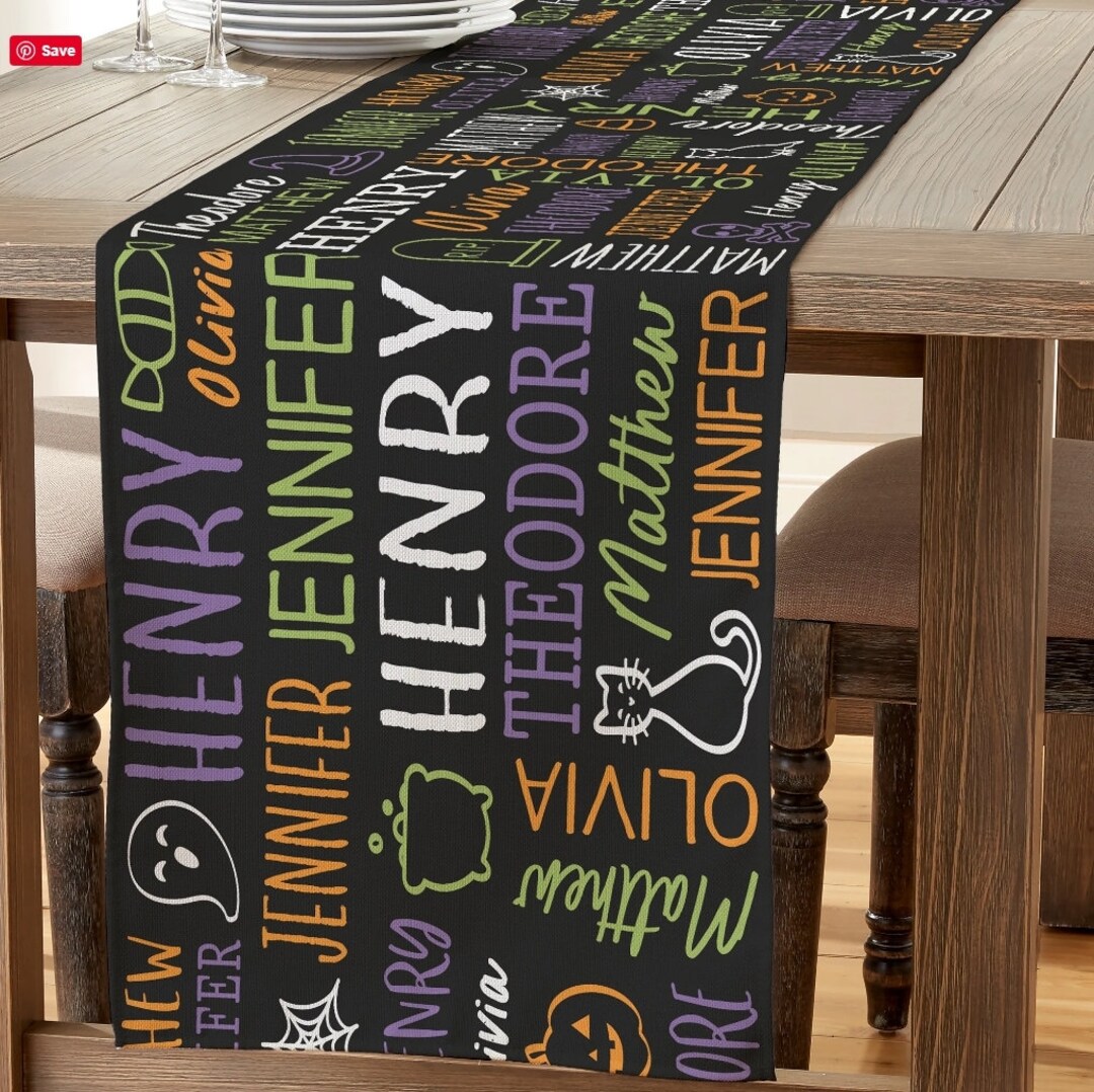 Halloween Repeating Name Personalized Table Runner, Halloween Décor ...
