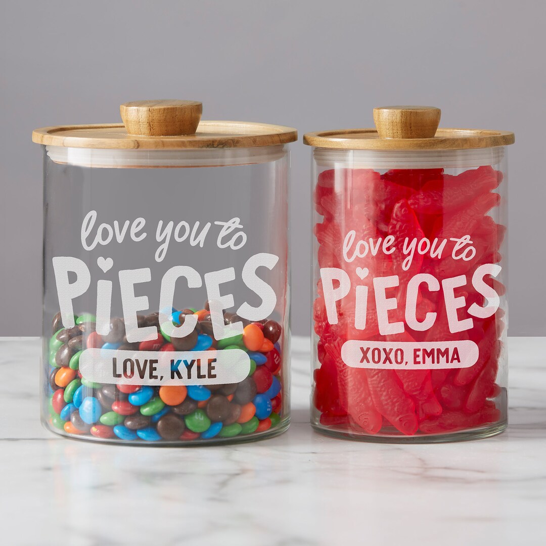 Love You to Pieces Personalized Glass Container With Acacia Lid ...
