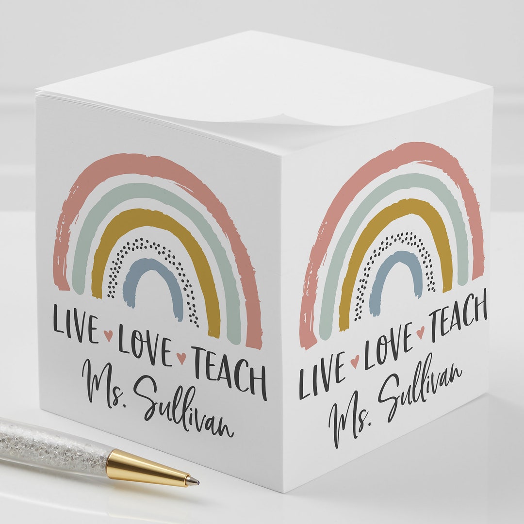 Boho Rainbow Teacher Personalized Paper Note Cube, Teacher Gift ...