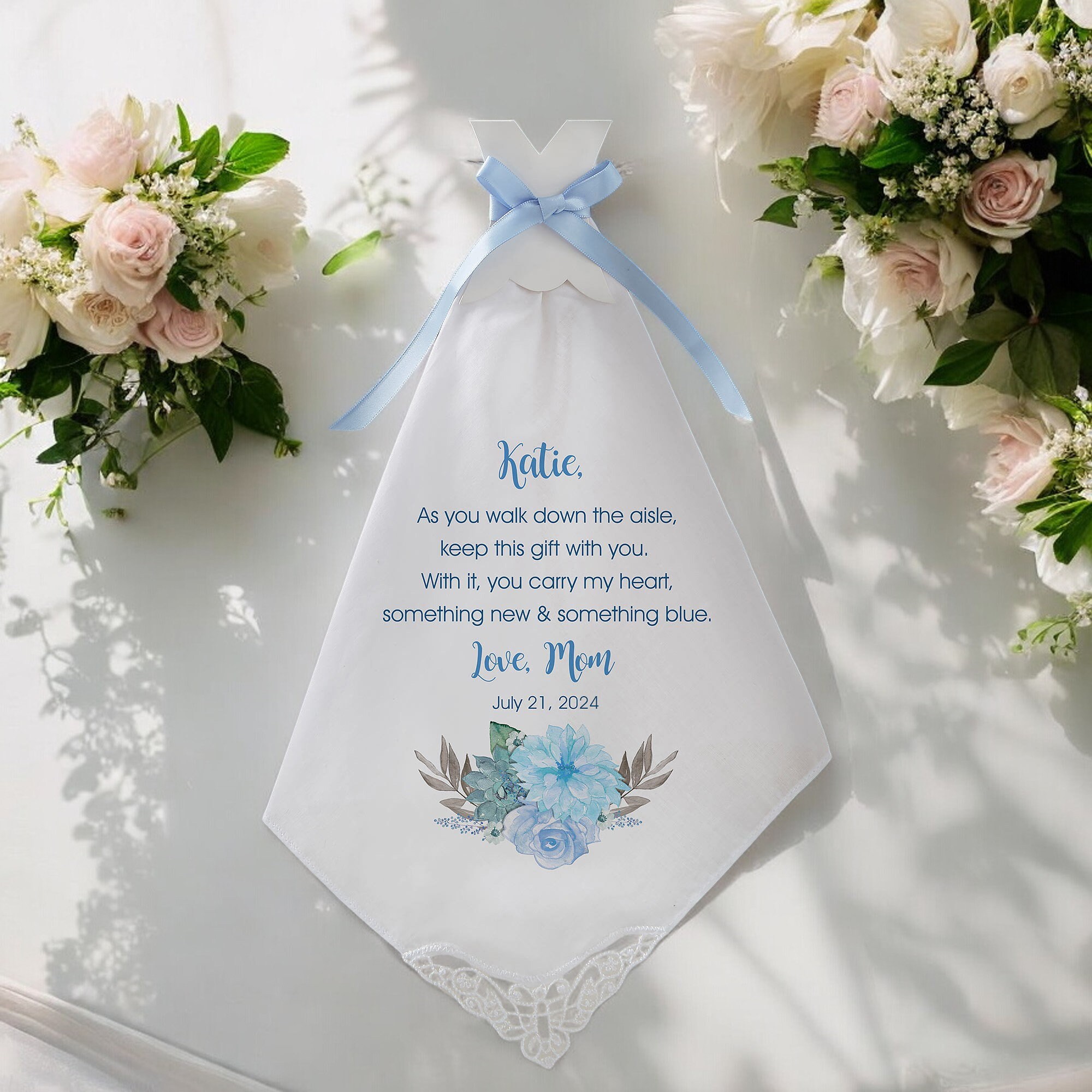Bride's New & Blue Personalized Wedding Handkerchief, Gifts for the ...