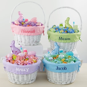 Personalized Navy Check Easter White Basket With Liner, Easter Baskets ...