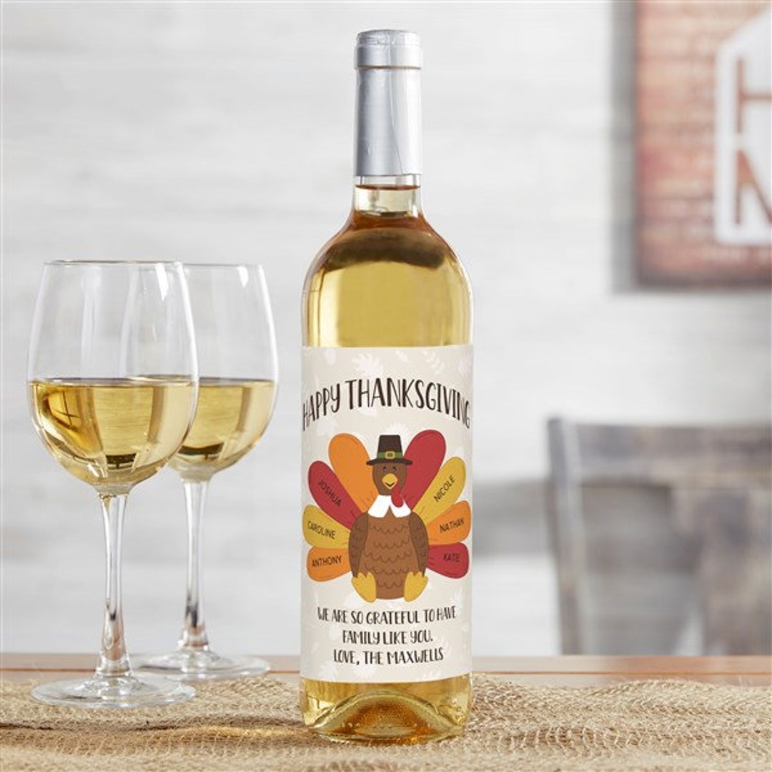 Thankful Turkey Personalized Thanksgiving Wine Bottle Label ...