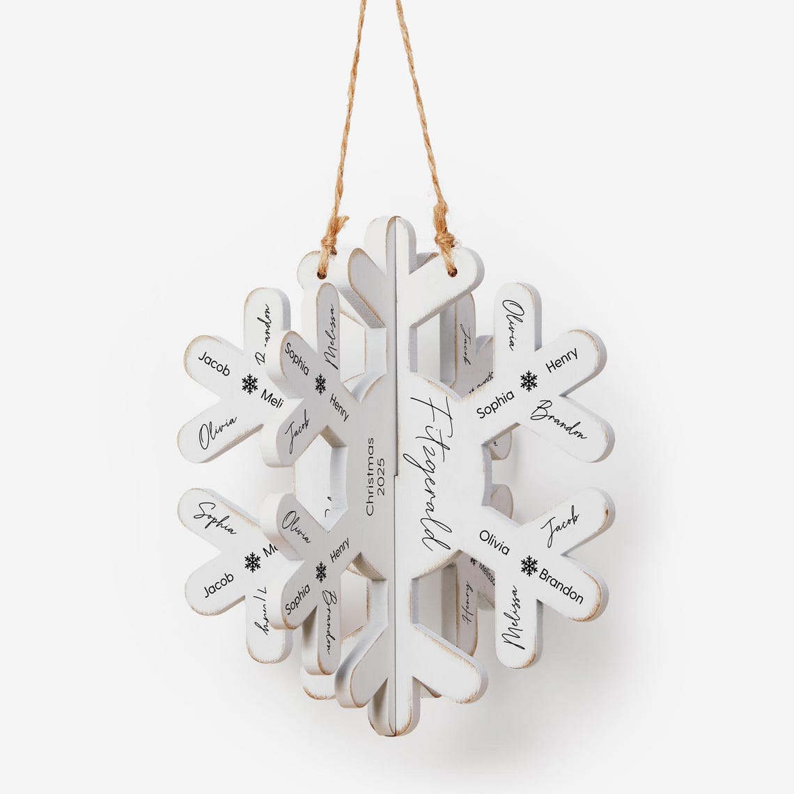 Personalized 3D Wood Snowflake Ornament – Custom Family Name Christmas ...