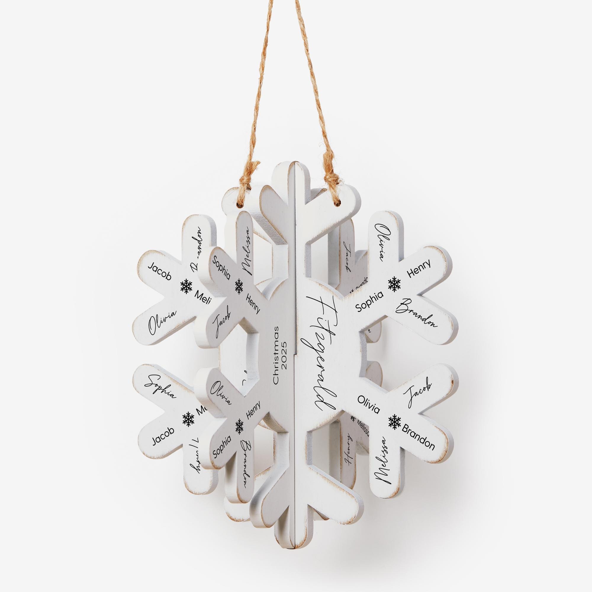 Personalized 3D Wood Snowflake Ornament – Custom Family Name Christmas ...