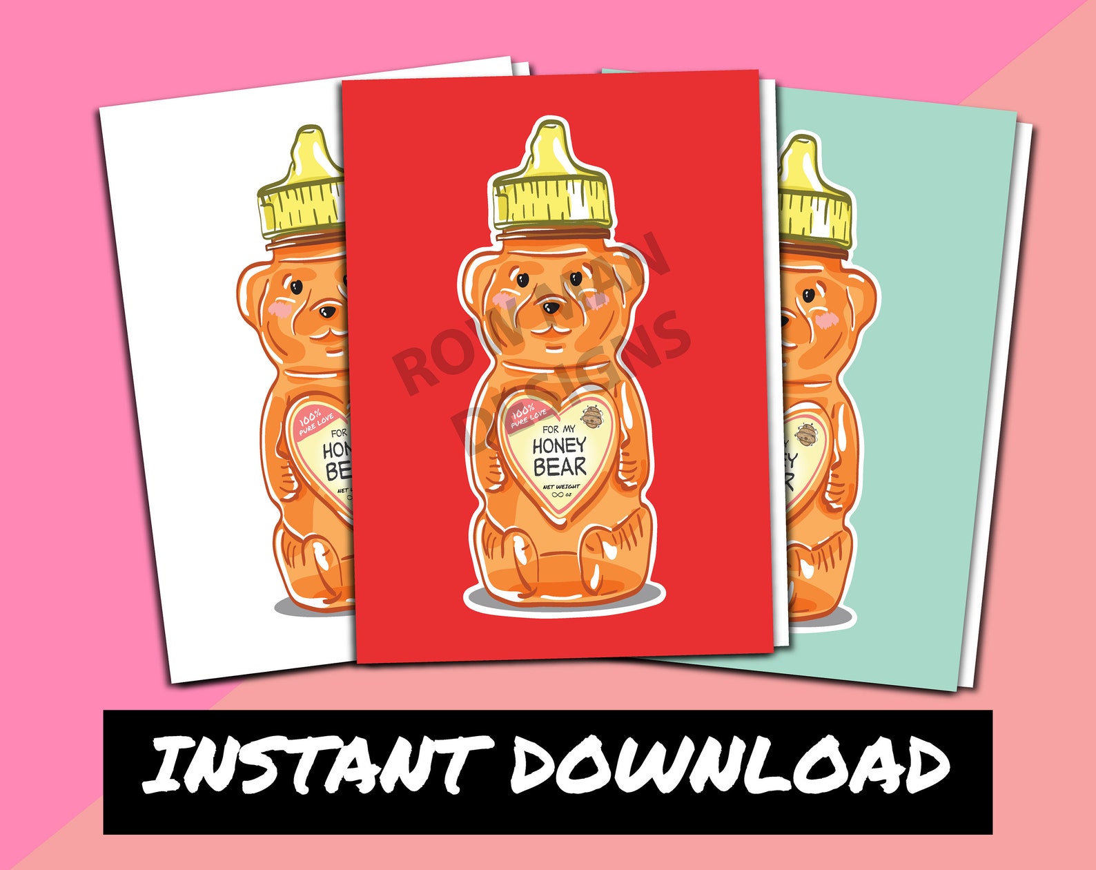 For My Honey Bear Printable Love Cards, Valentine Anniversary Card ...