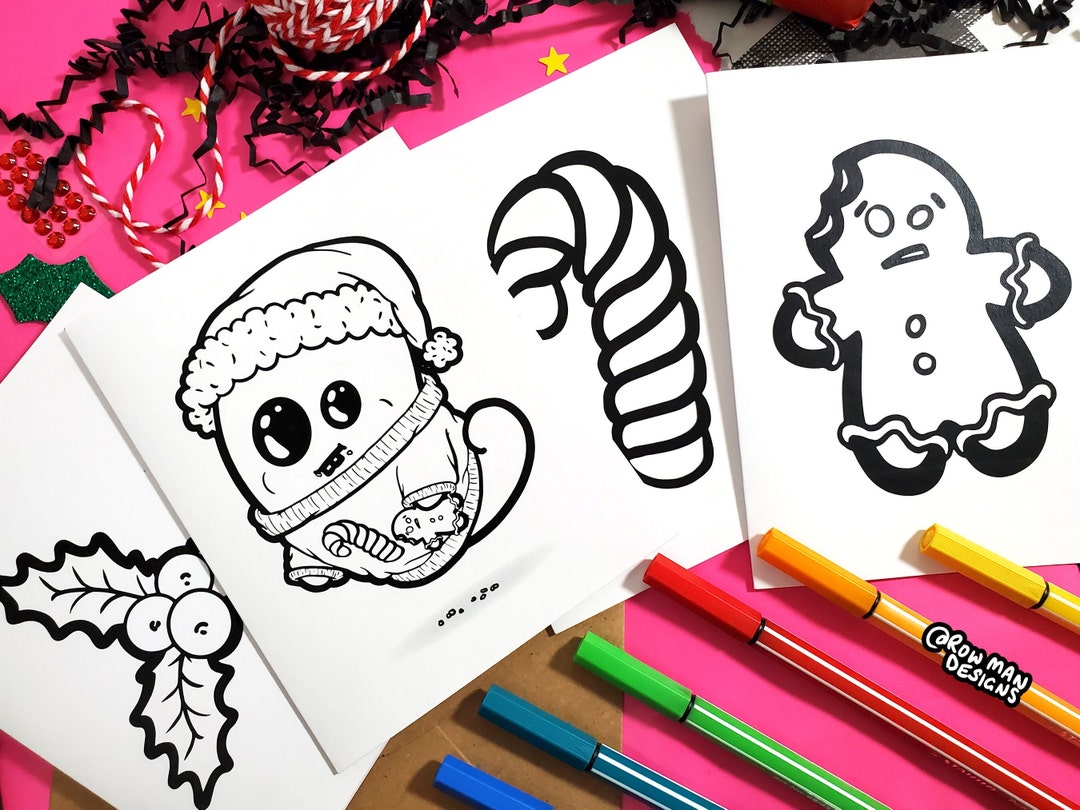Cute Christmas Coloring Cards, Festive DIY Christmas Holiday Card Pack ...