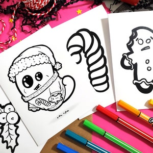 Cute Christmas Coloring Cards, Festive DIY Christmas Holiday Card Pack ...